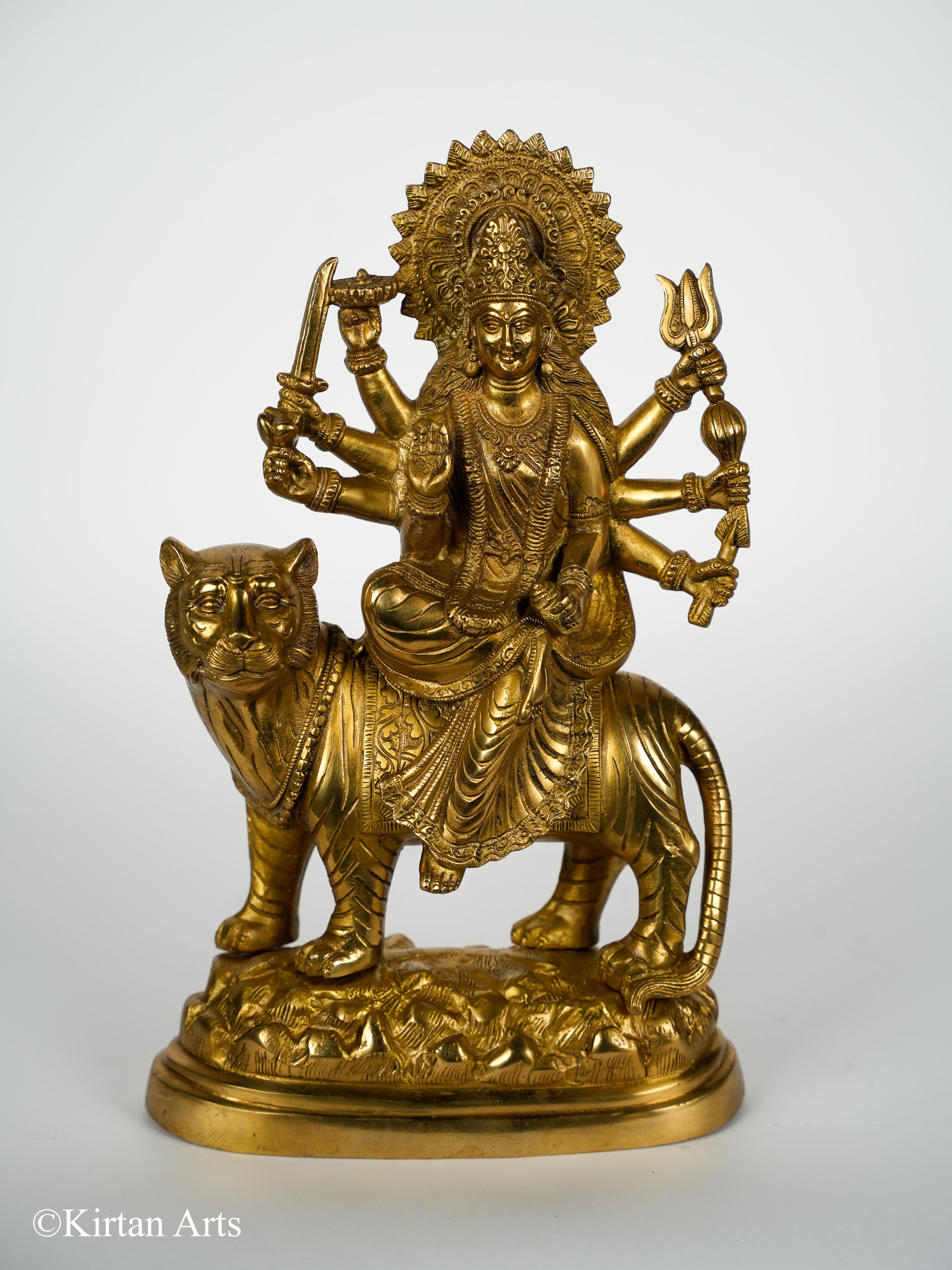 Brass Durga on Tiger 15" – Kirtan Arts