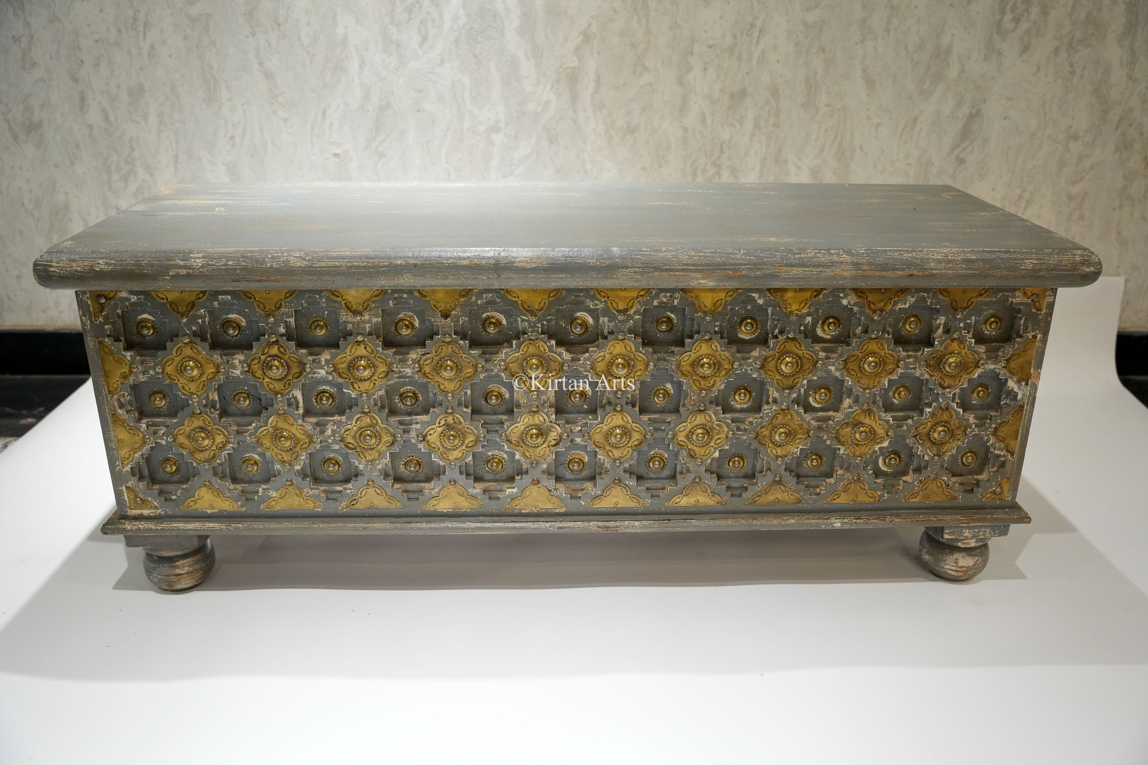 Wooden Chest/Trunk | Brass Work | Distress Finish – Kirtan Arts